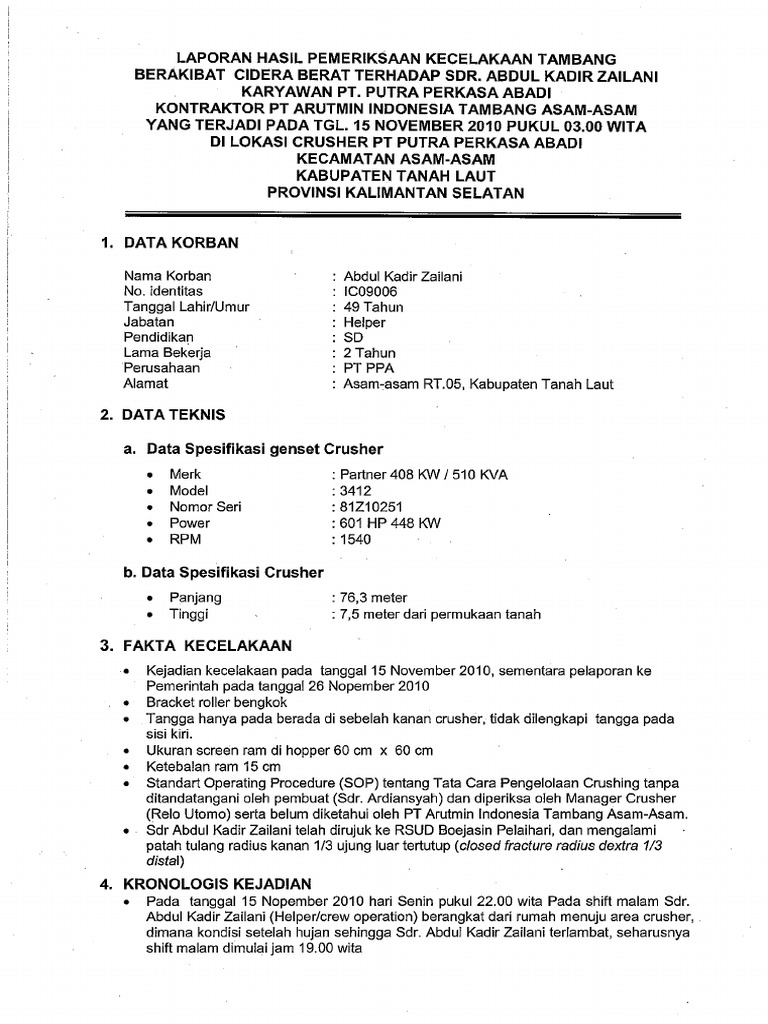 Laporan Investigasi PIT - LTI - PPA 2010 | PDF