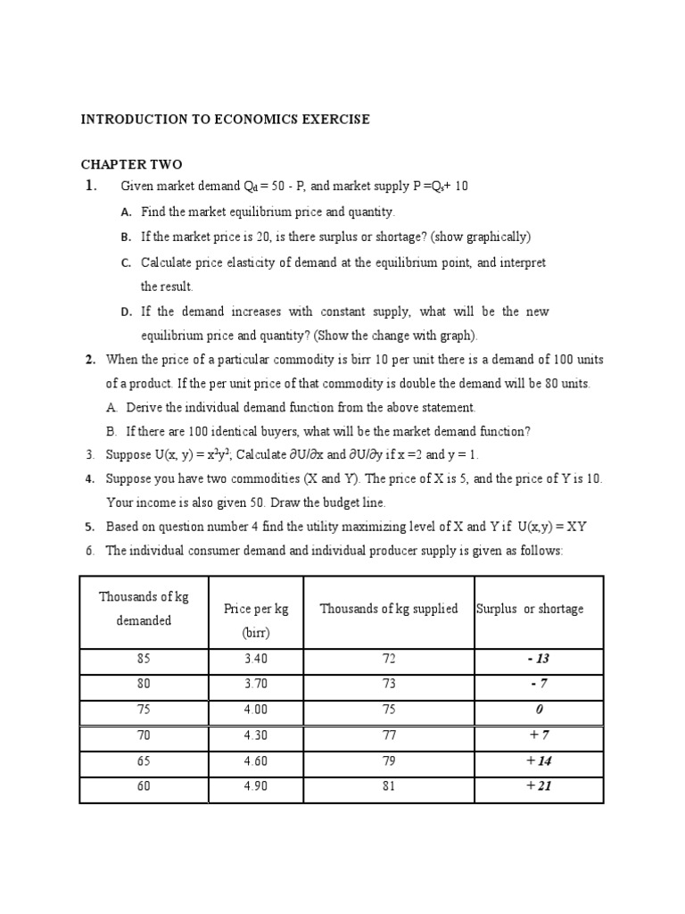 Introduction To Economics Exercise Chapter Two | PDF | Supply And ...