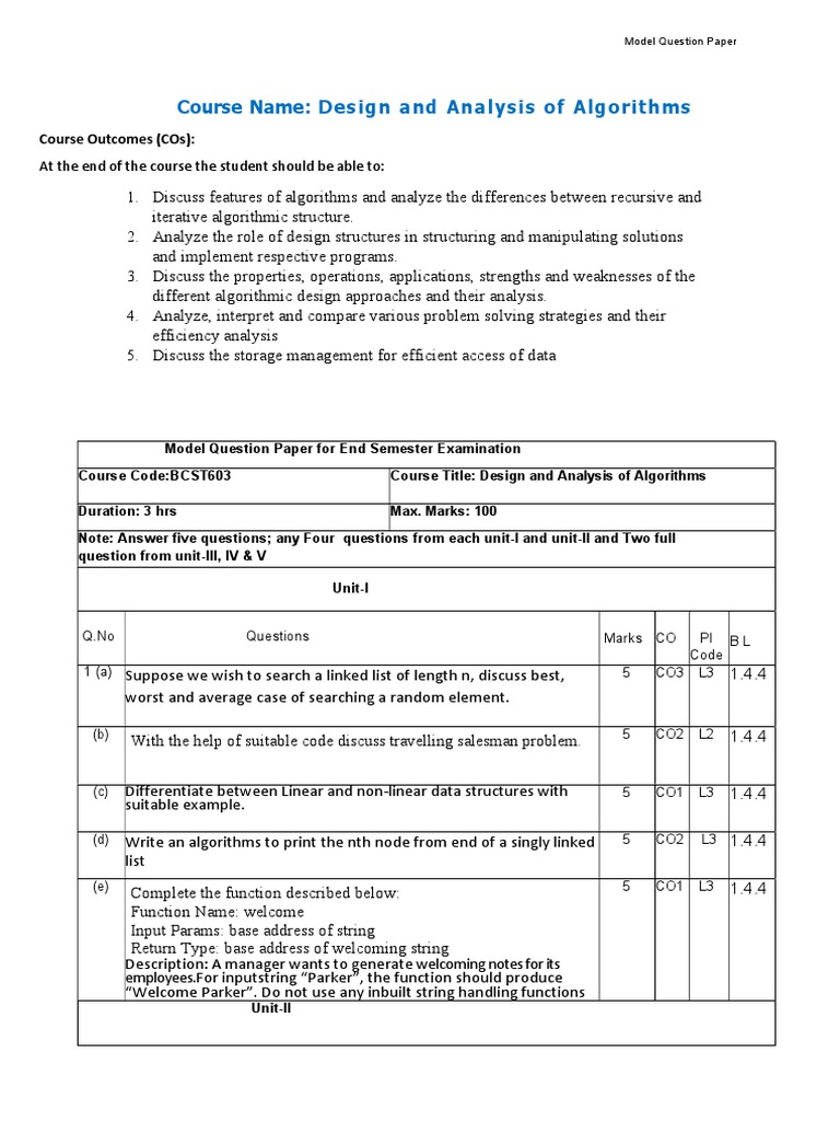 Design and Analysis of Algorithms | PDF | Algorithms | Theoretical ...