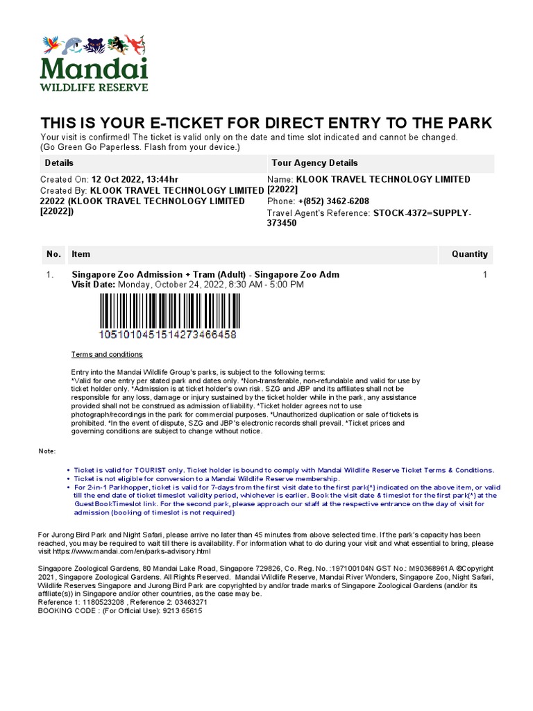 This Is Your E-Ticket For Direct Entry To The Park: Details Tour Agency ...