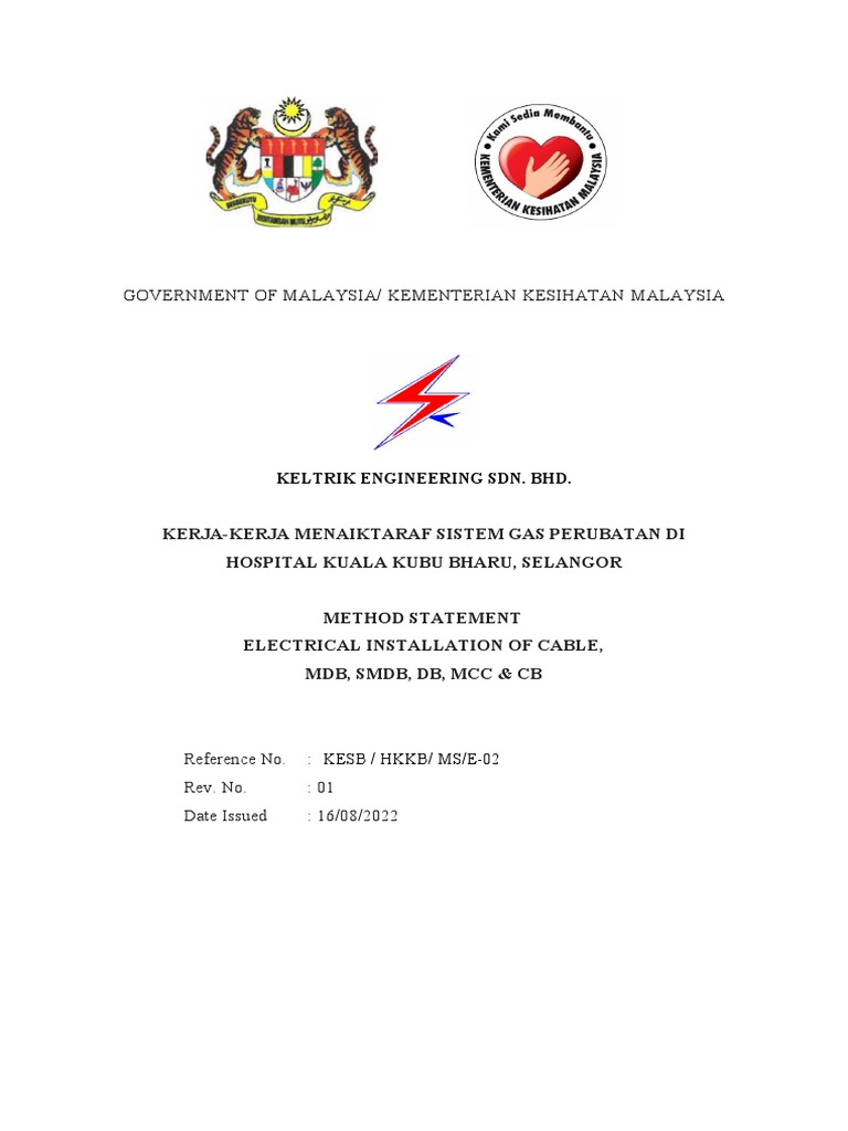 2 - REV Method Statement For Electrical Installations of Cable | PDF | Personal Protective ...