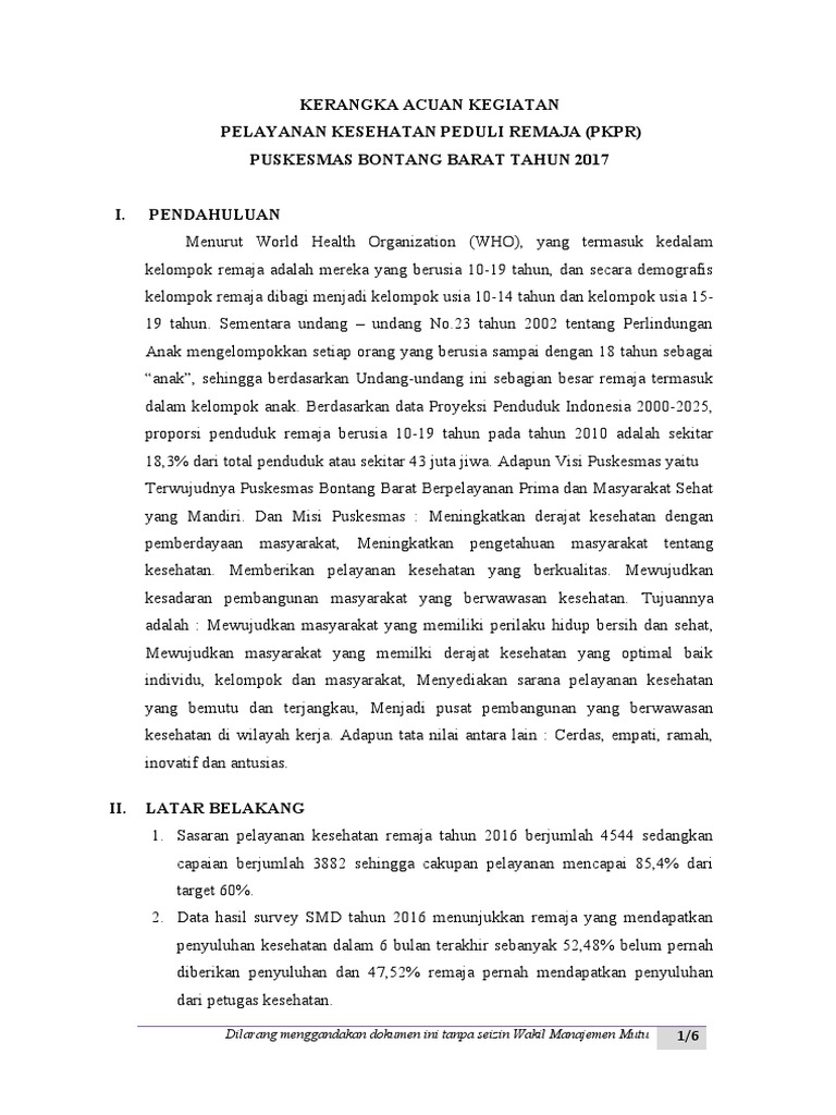 KAK PKPR Remaja Revisi 2017 | PDF
