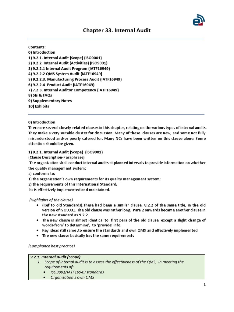 IATF16949+Chapter+33 +Internal+Audits | PDF | Audit | Quality ...