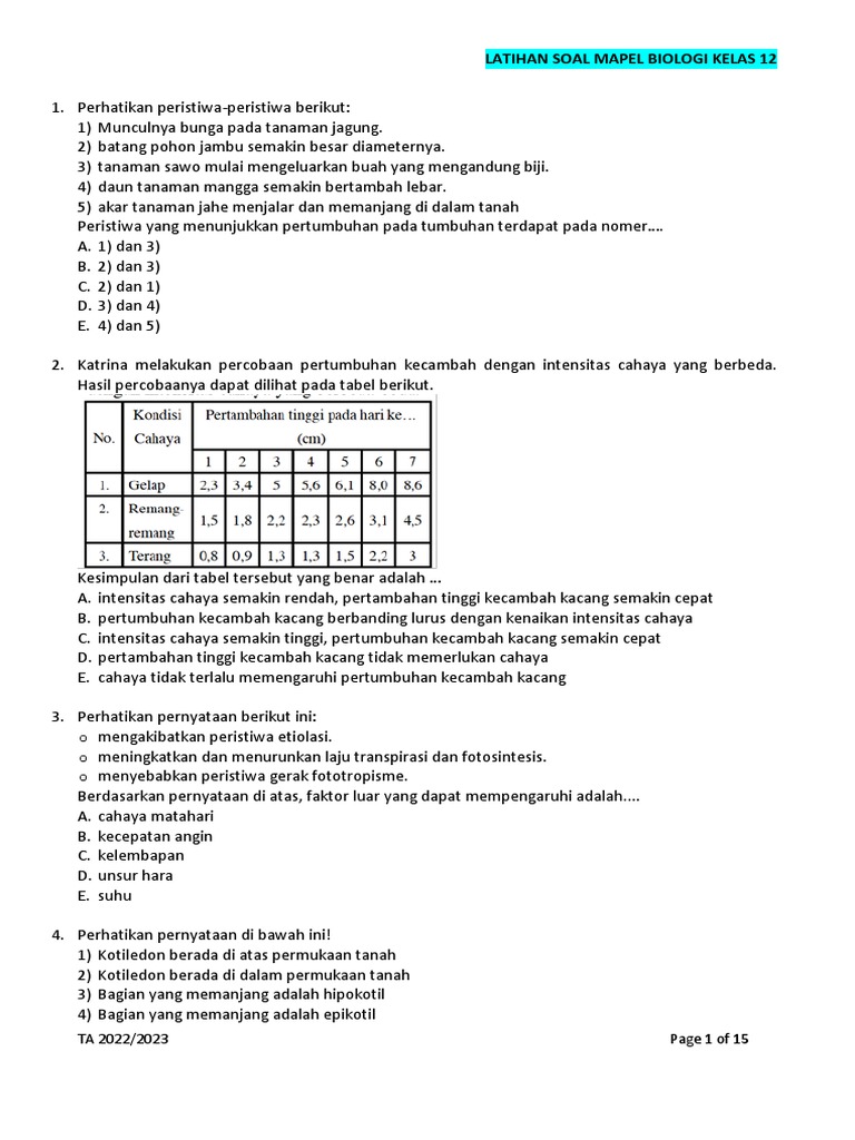 Latihan Soal Mapel Biologi Kelas 12 Sr-22 | PDF