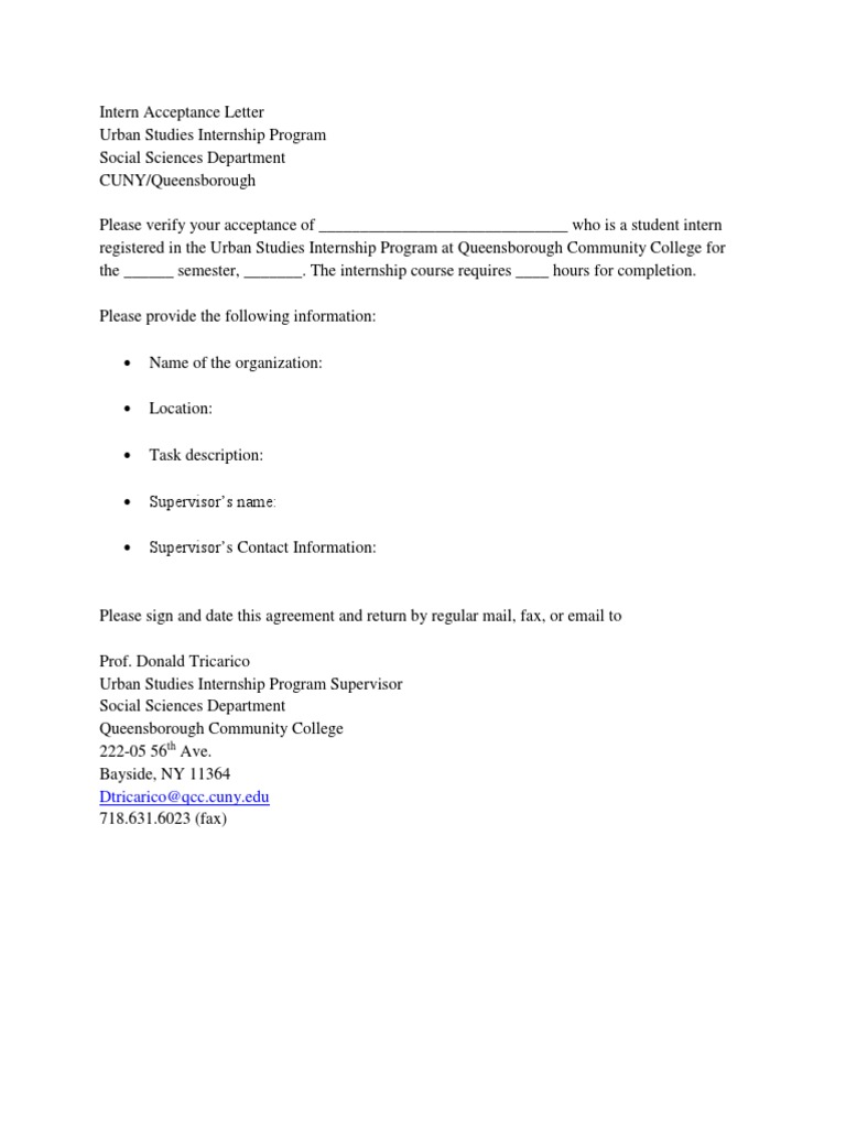 Internship Acceptance Letter