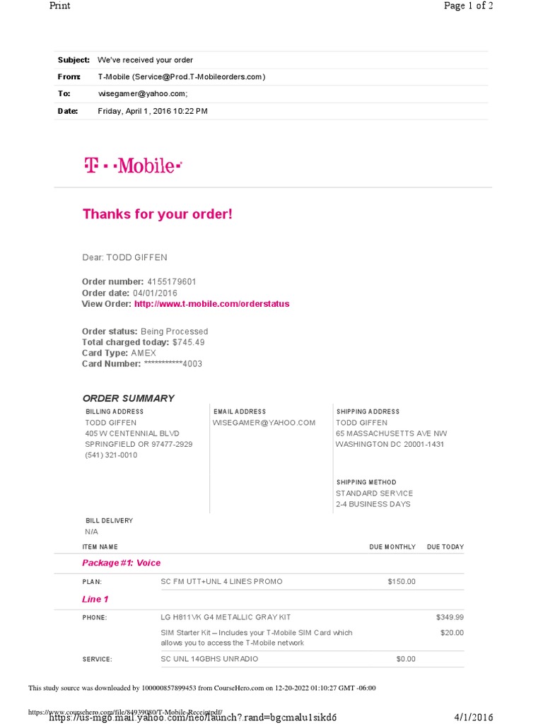 T Mobile Receipt PDF | PDF | T Mobile Us | Rebate (Marketing)