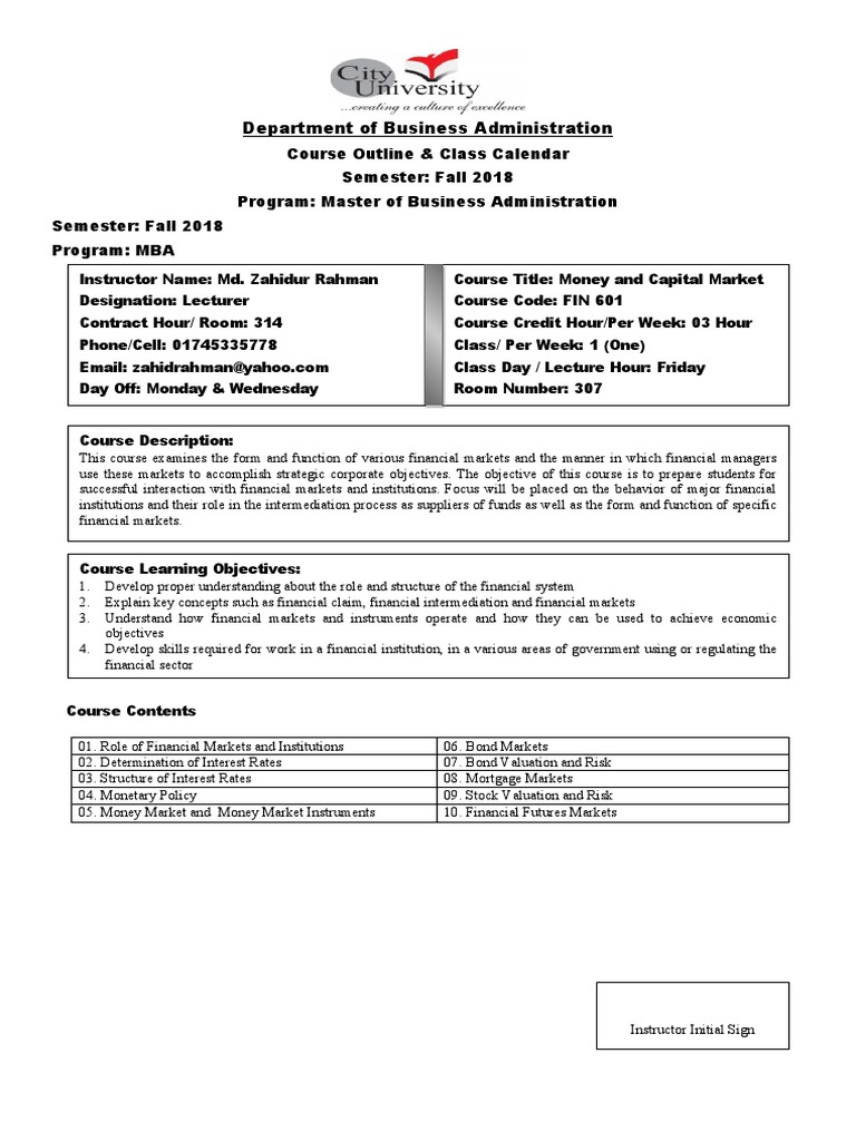 Uniform Course Outline (DBA, CU) FIN601 | PDF | Bonds (Finance ...