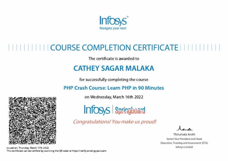 PHP Crash Course Certificate | PDF