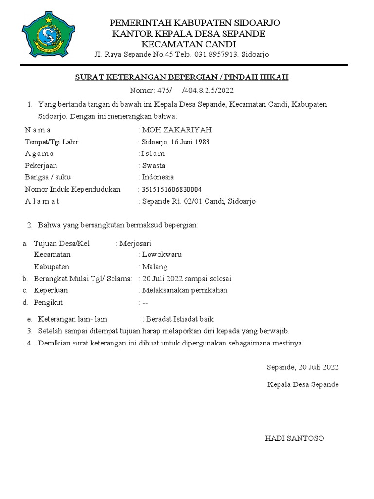 Surat Keterangan Bepergian untuk Nikah | PDF