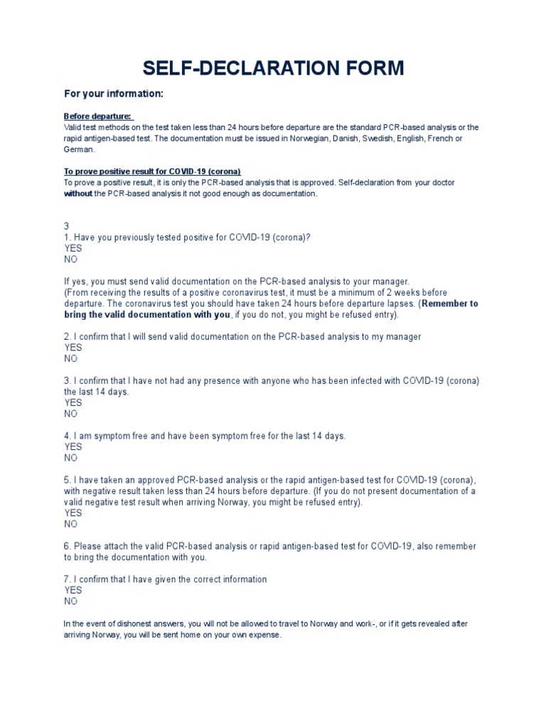 ENGLISH - Self-Declaration Form - v1 | PDF