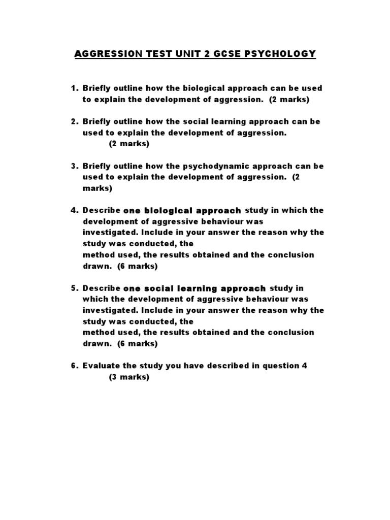 Aggression Development in GCSE Psychology | PDF