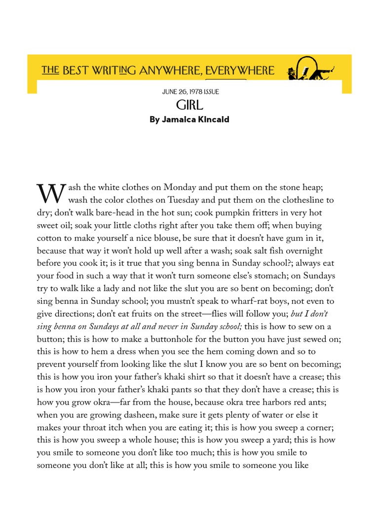 Girl by Jamaica Kincaid | PDF
