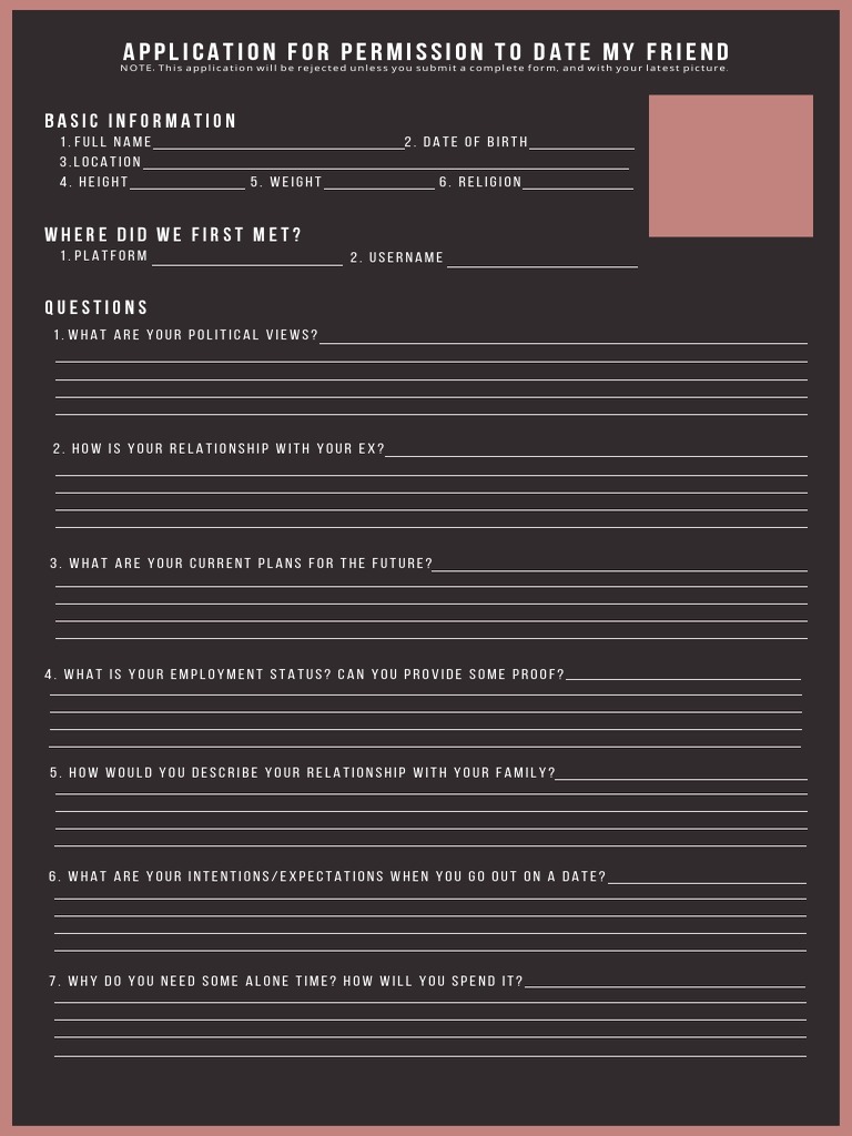 Boyfriend Application Template | PDF Boyfriend Application Template | PDF