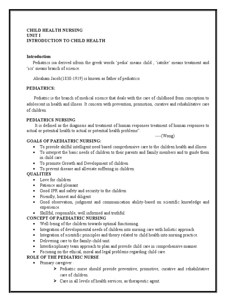 CHILD HEALTH NURSING Unit I Stuents Notes Notes | PDF | Grief | Surgery CHILD HEALTH NURSING Unit I Stuents Notes Notes | PDF | Grief | Surgery