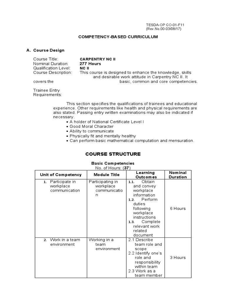 CBC - Carpentry Ncii | PDF | Information | Occupational Safety And Health