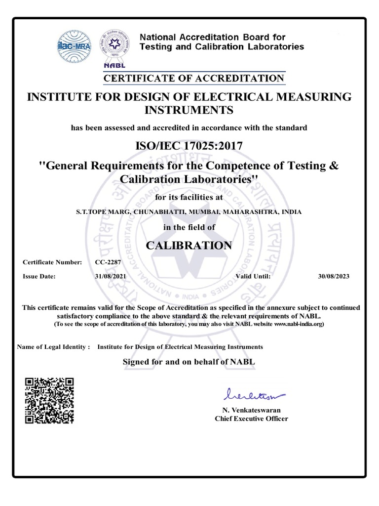 NABL Certificate CC 2287-1 | PDF