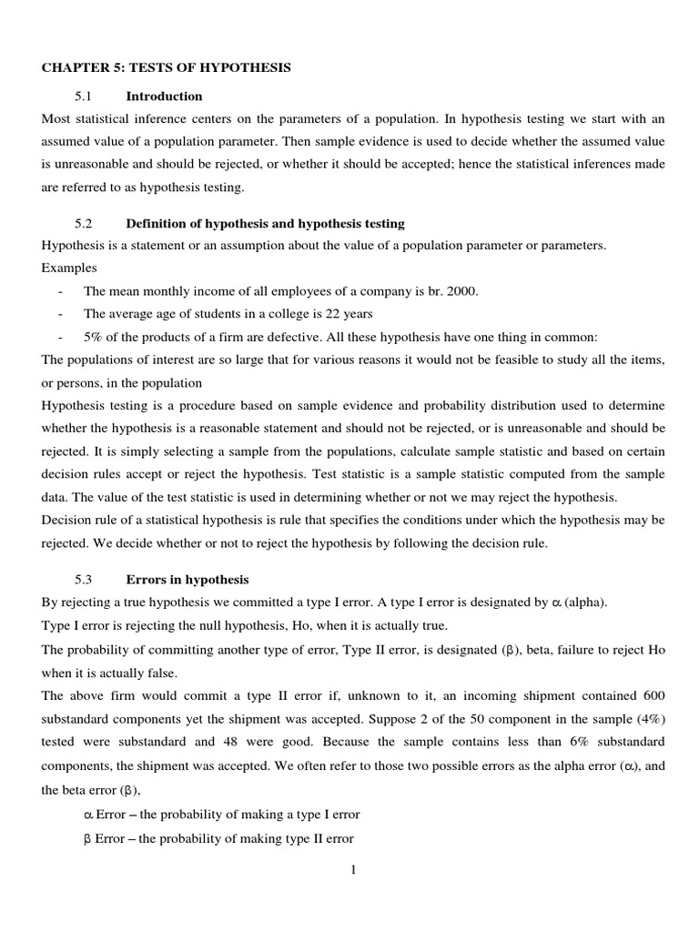 CHAPTER 5 Hypothesis | Download Free PDF | Statistical Hypothesis ...
