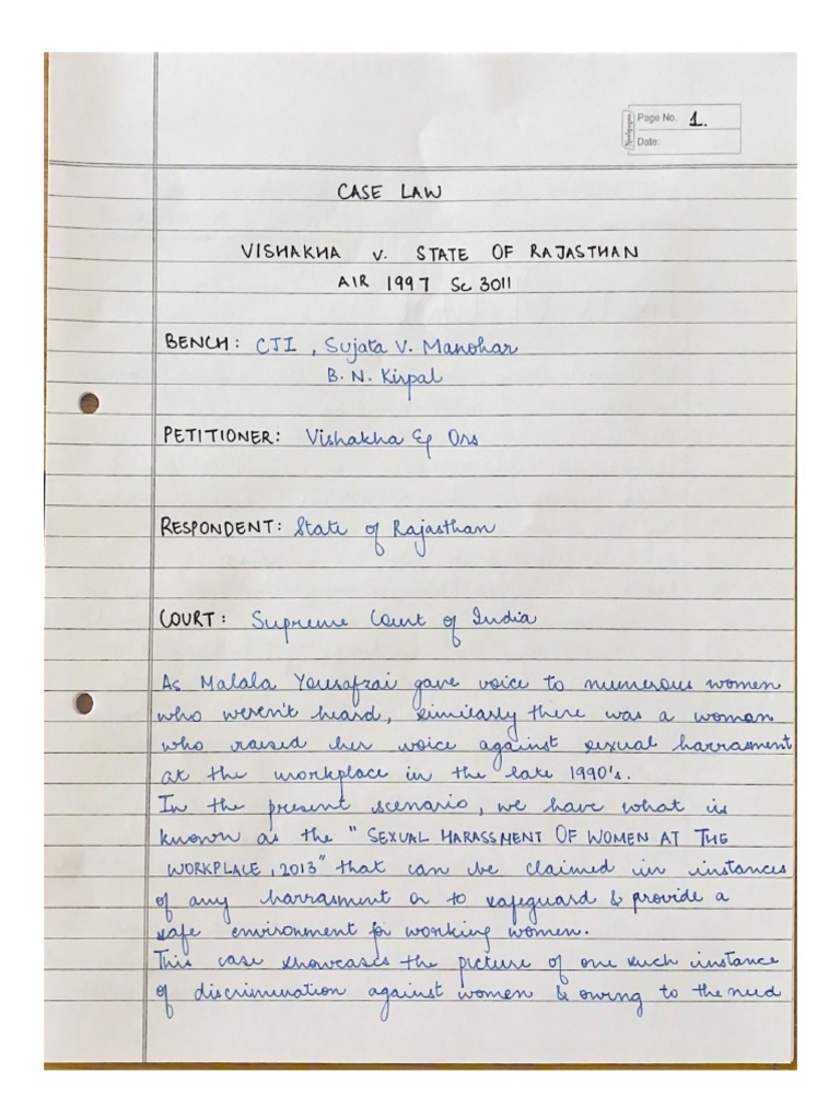 Vishakha V State of Rajasthan Case Analysis | PDF