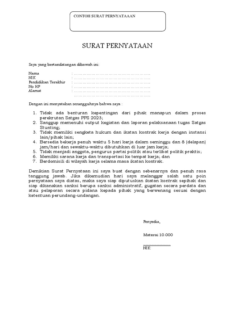 Contoh Surat Pernyataan | PDF