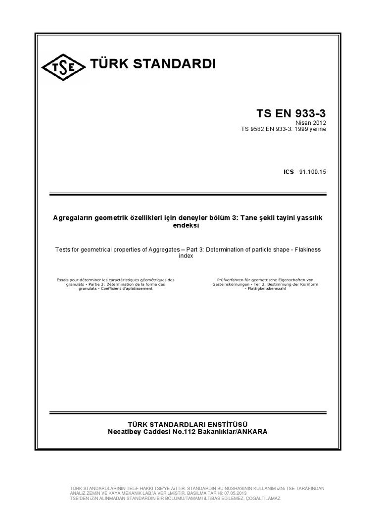 TS EN 933-3 PDF (Eng) 89033 | PDF