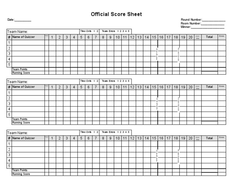 Quiz Score Sheet Template | PDF | Quiz Games | Learning