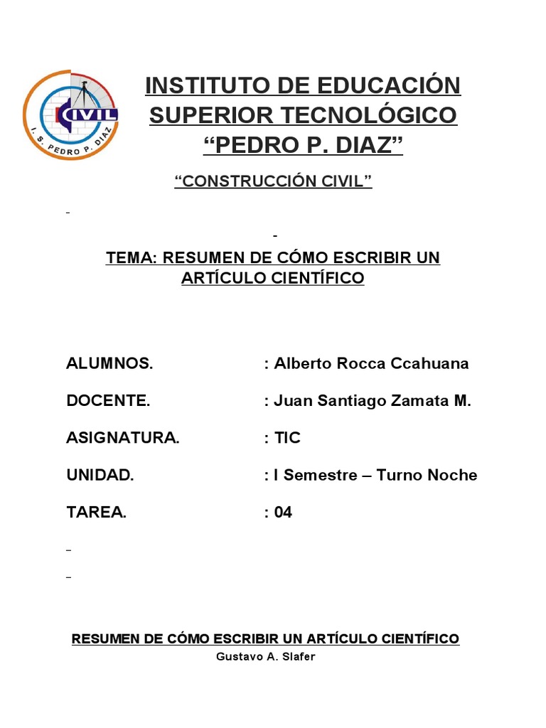 Resumen De Cómo Escribir Un Artículo Científico Pdf Science