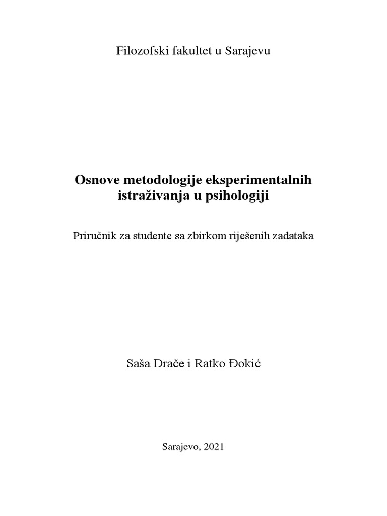 Osnove Metodologije Eksperimentalnih Istrazivanja U Psihologiji | PDF