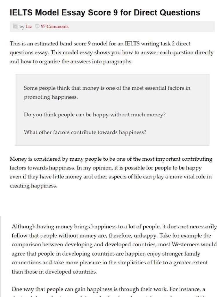 IELTS-Model-Essay-Direct Question-Happiness | PDF