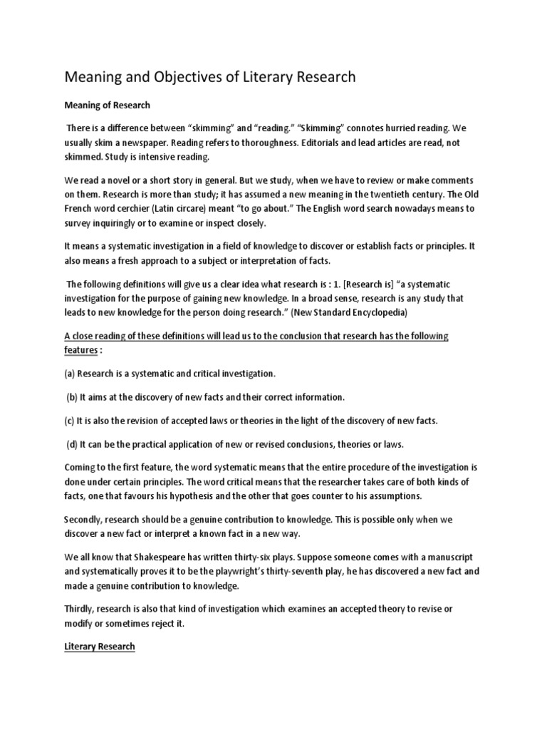 Meaning and Objectives of Literary Research | PDF | Science | Social ...
