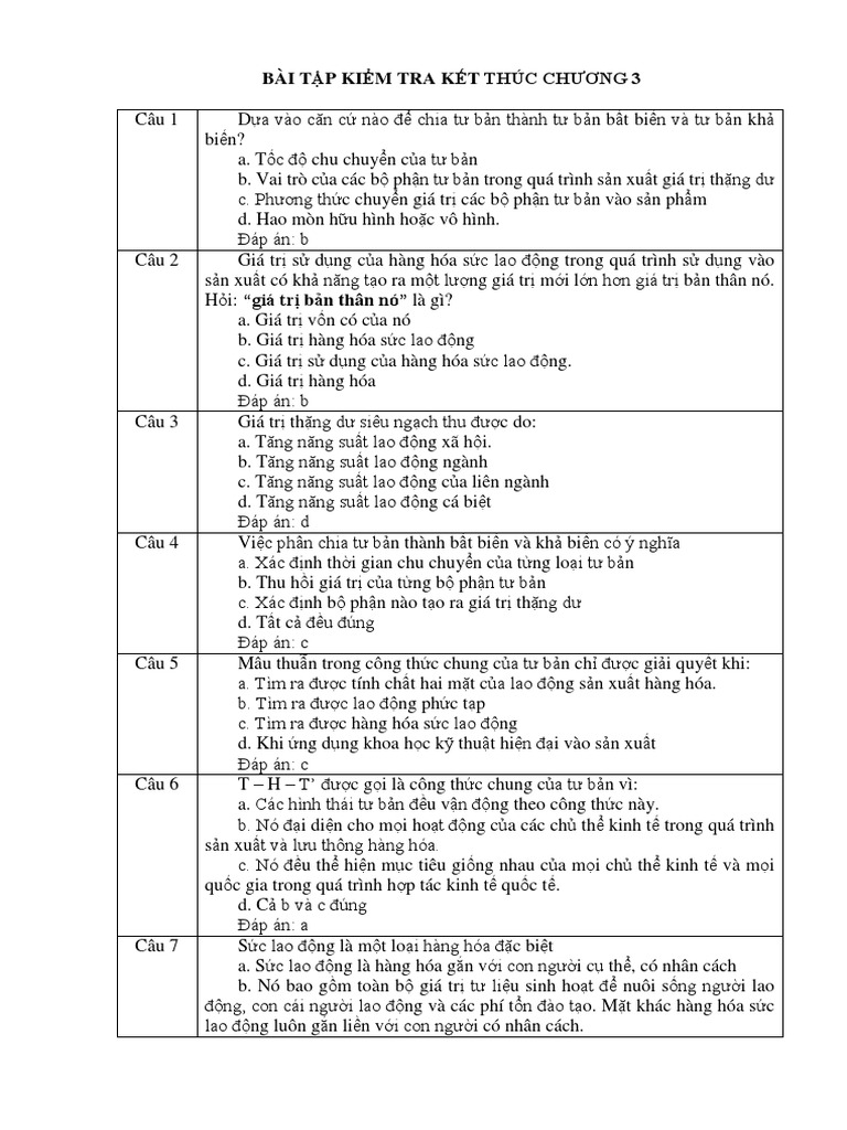 Bai Tap Kiem Tra Ket Thuc Chuong 3 | PDF
