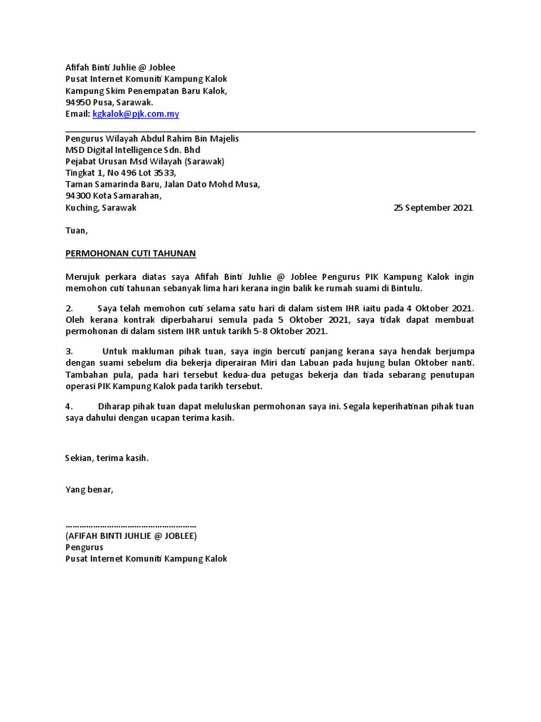 Surat Mohon Cuti | PDF