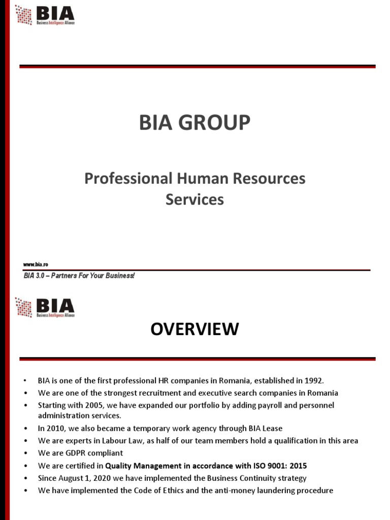 Presentation BIA GROUP EN | PDF | Employment | Travel Visa