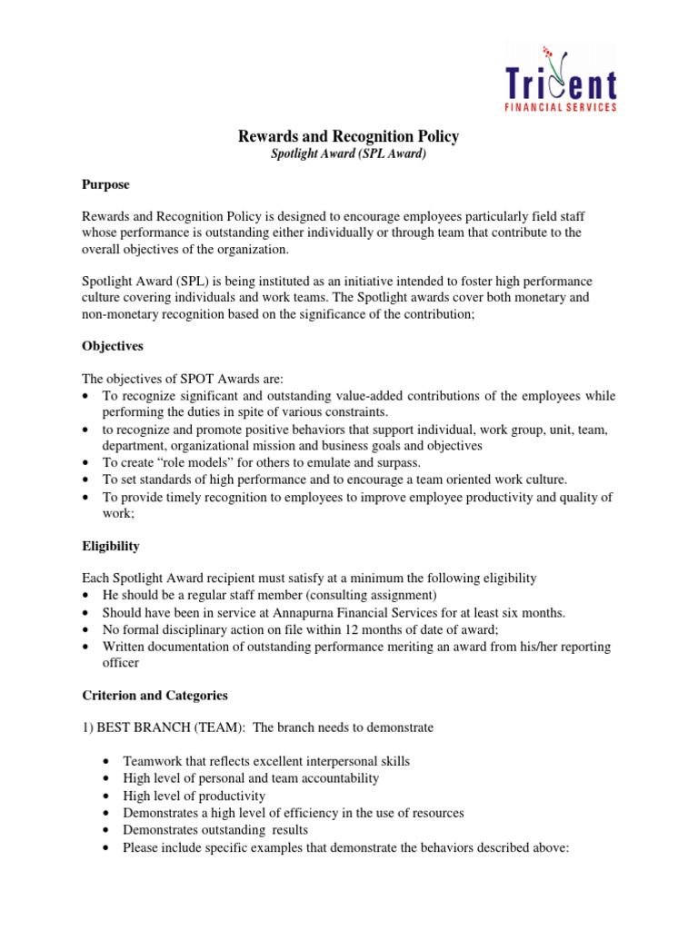 Spotlight Award Policy Guide | PDF | Employment | Psychology