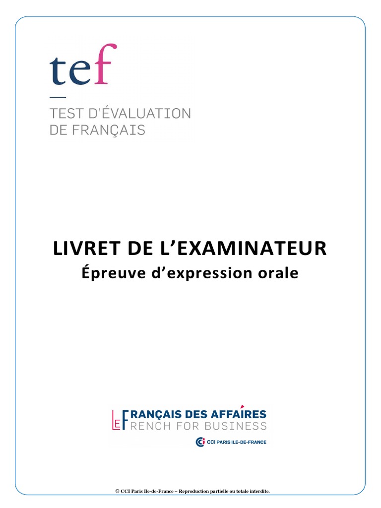 Livret de Lexaminateur Tef 2018-10 | PDF | la communication