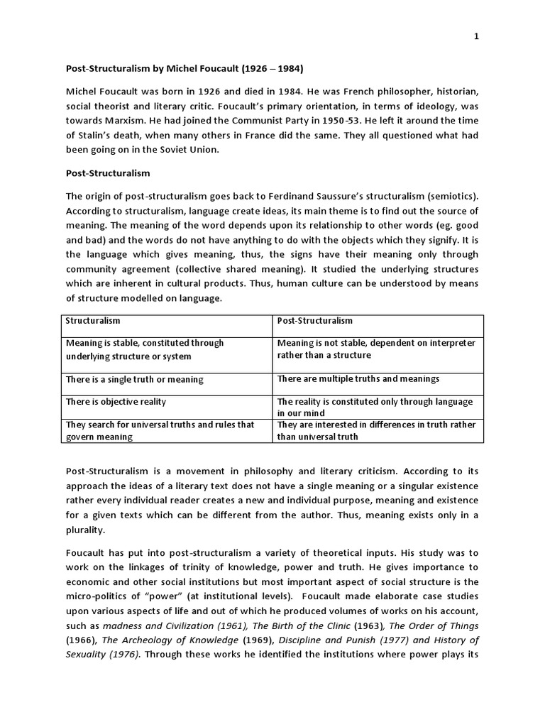 Post-Structuralism Explained | PDF | Discourse | Michel Foucault