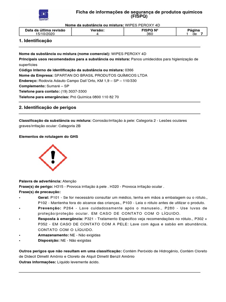 Fispq - Peroxy 4D | PDF | Embalagem e rotulagem | Desperdício