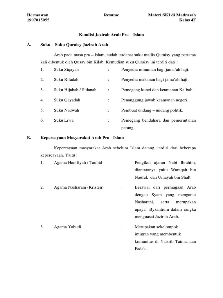 Resume Kondisi Jazirah Arab Pra Islam | PDF