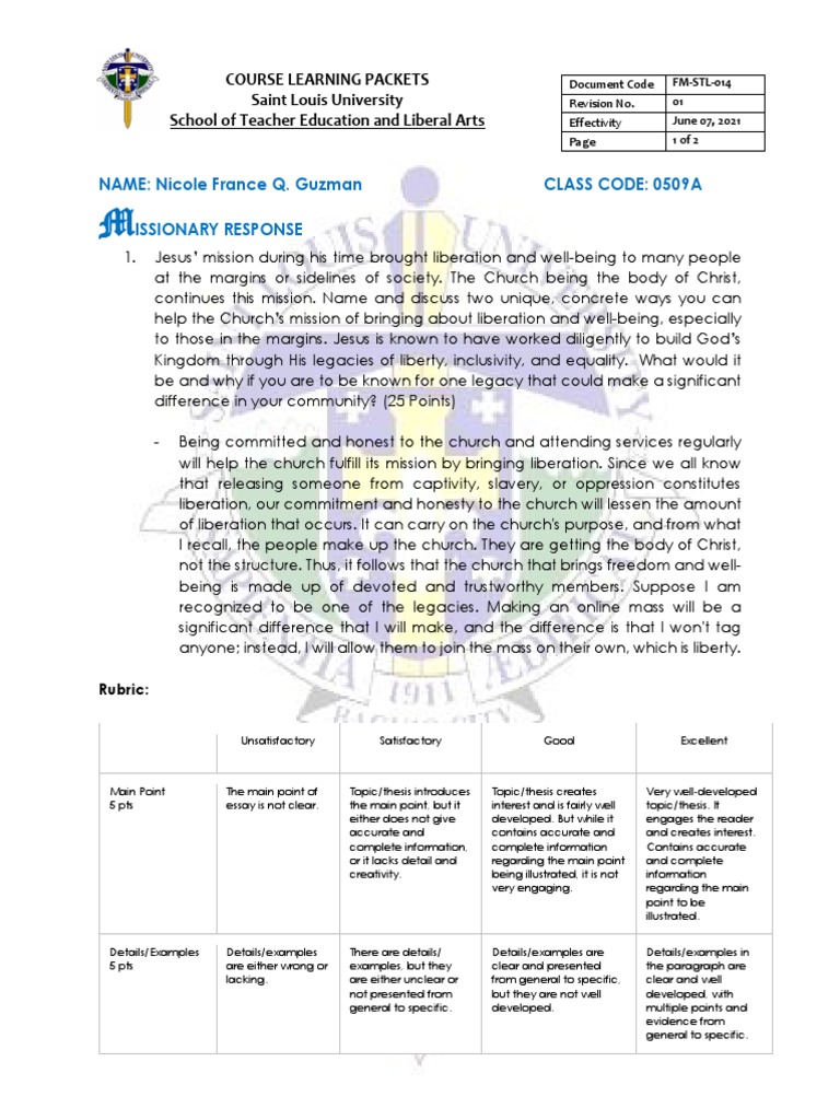 Missionary Response Strategies | PDF | Paragraph | Essays