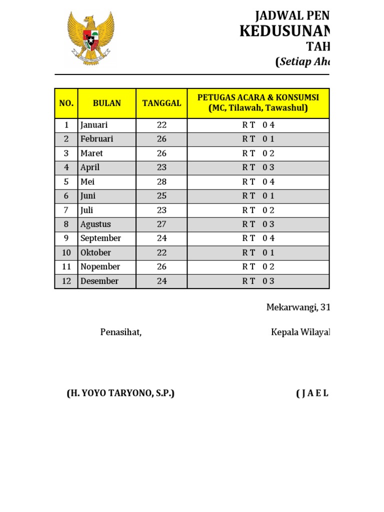 Draft Jadwal Pengajian Kedusunan Mekarwangi Tahun 2023 | PDF