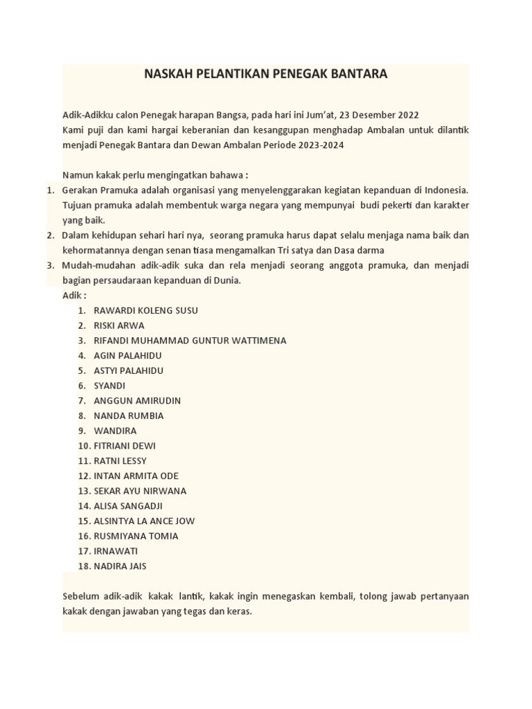 Naskah Pelantikan Penegak Bantara | PDF
