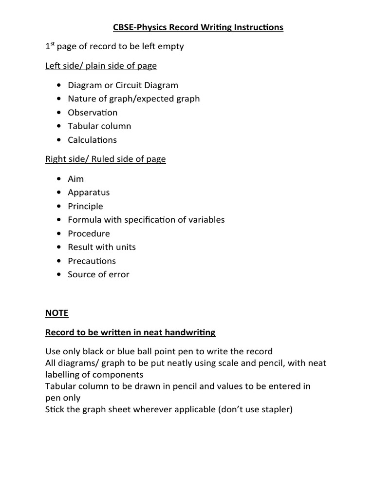 Physics Record Writing Guide | PDF