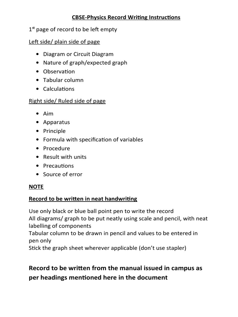 Cbse Record Instructions | PDF