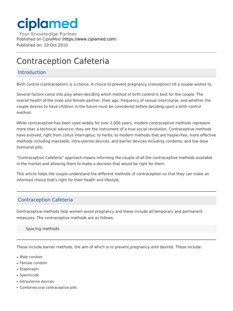 CiplaMed - Contraception Cafeteria - 2019-06-21 | PDF | Birth Control ...