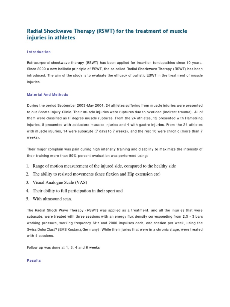 Radial Shockwave Therapy | PDF | Knee | Physical Therapy