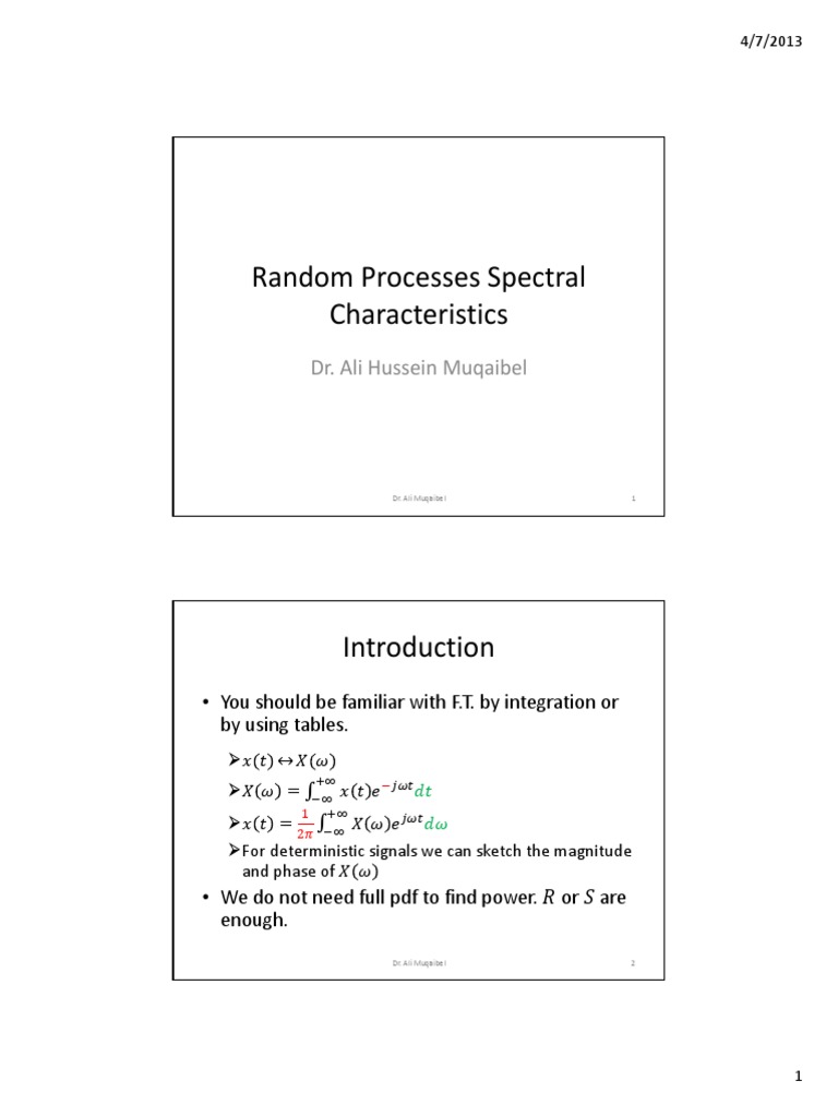 Random Processes Spectral Characteristics | PDF | Spectral Density | Computer Engineering
