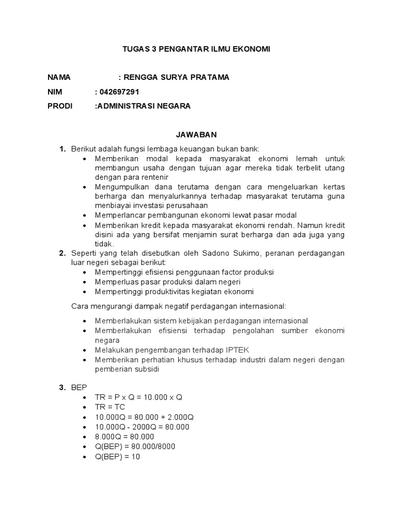 Tugas 3 Pengantar Ilmu Ekonomi | PDF | Ilmu Sosial