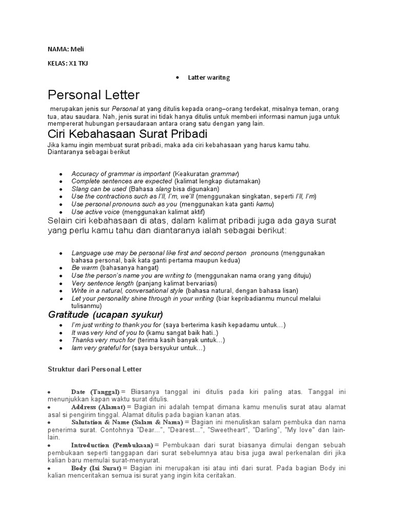 Personal Letter Structure and Characteristics | PDF