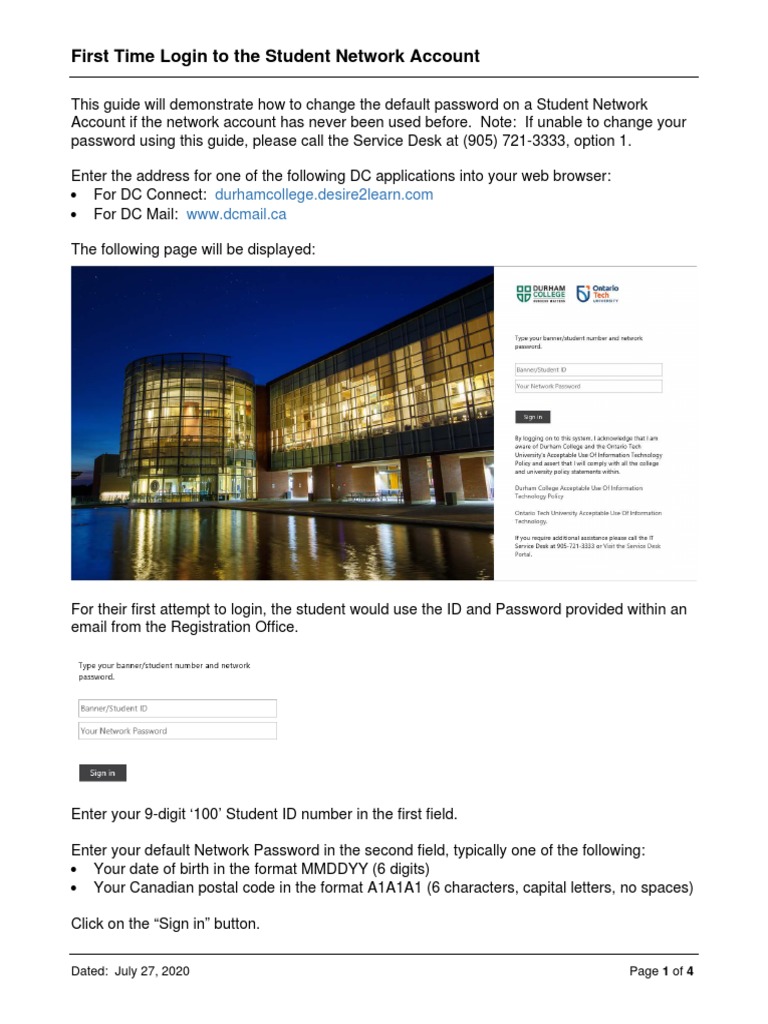 First Time Login To The Student Network Account 27jul2020 | Download Free PDF | Password | Login