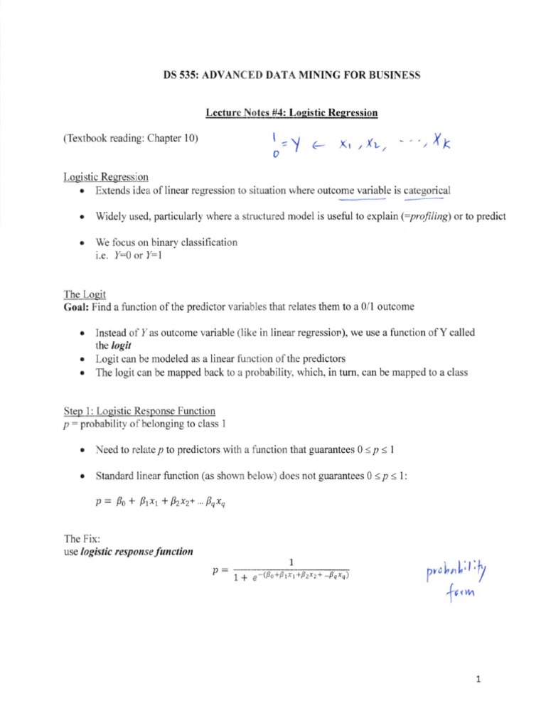 DS535 Note 4 (With Marks) | PDF | Logistic Regression | Regression Analysis