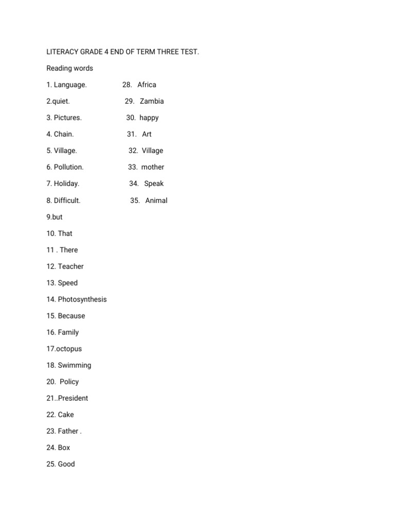 Grade 4 Term 3 Literacy Test | PDF